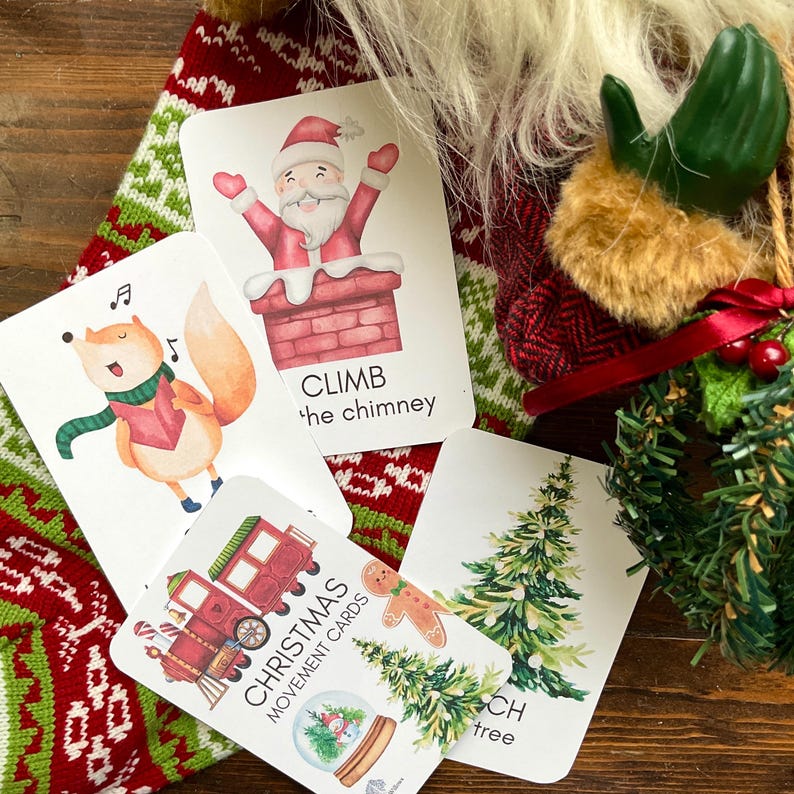 Christmas Movement Cards | Montessori Flashcards | Preschool - Etsy