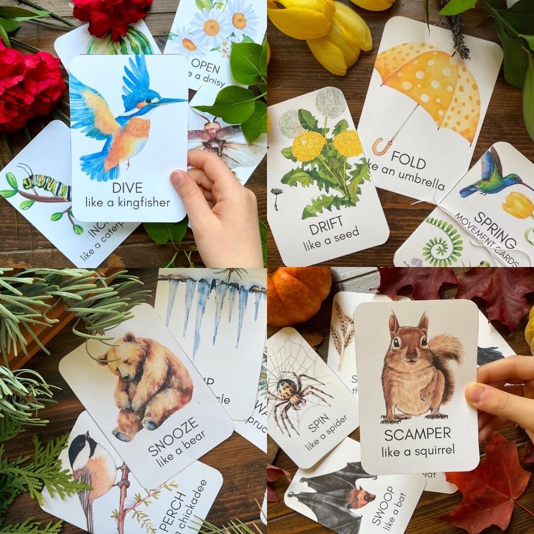 Seasonal Movement Cards Bundle | Montessori Flashcards | Preschool - Etsy
