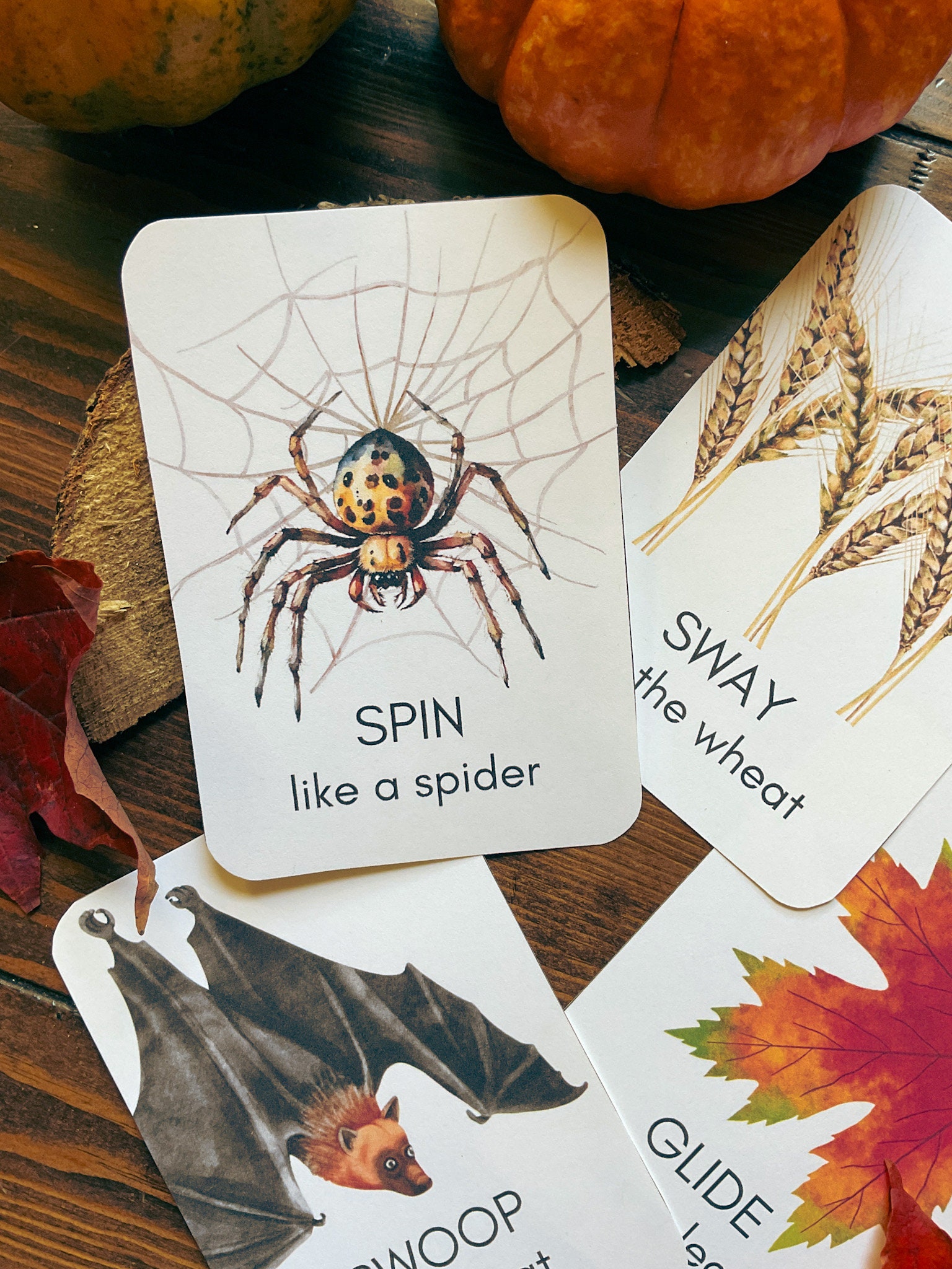 Fall Movement Cards Montessori Flashcards Preschool - Etsy