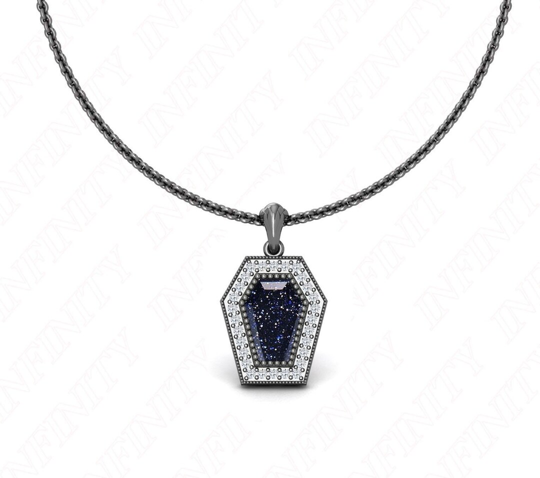 Sterling Silver Black Rhodium Coffin Blue Sandstone Cable Chain ...