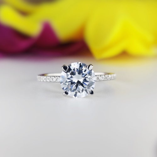 Round Cut Diamond Simulant Engagement Ring Set Sterling - Etsy