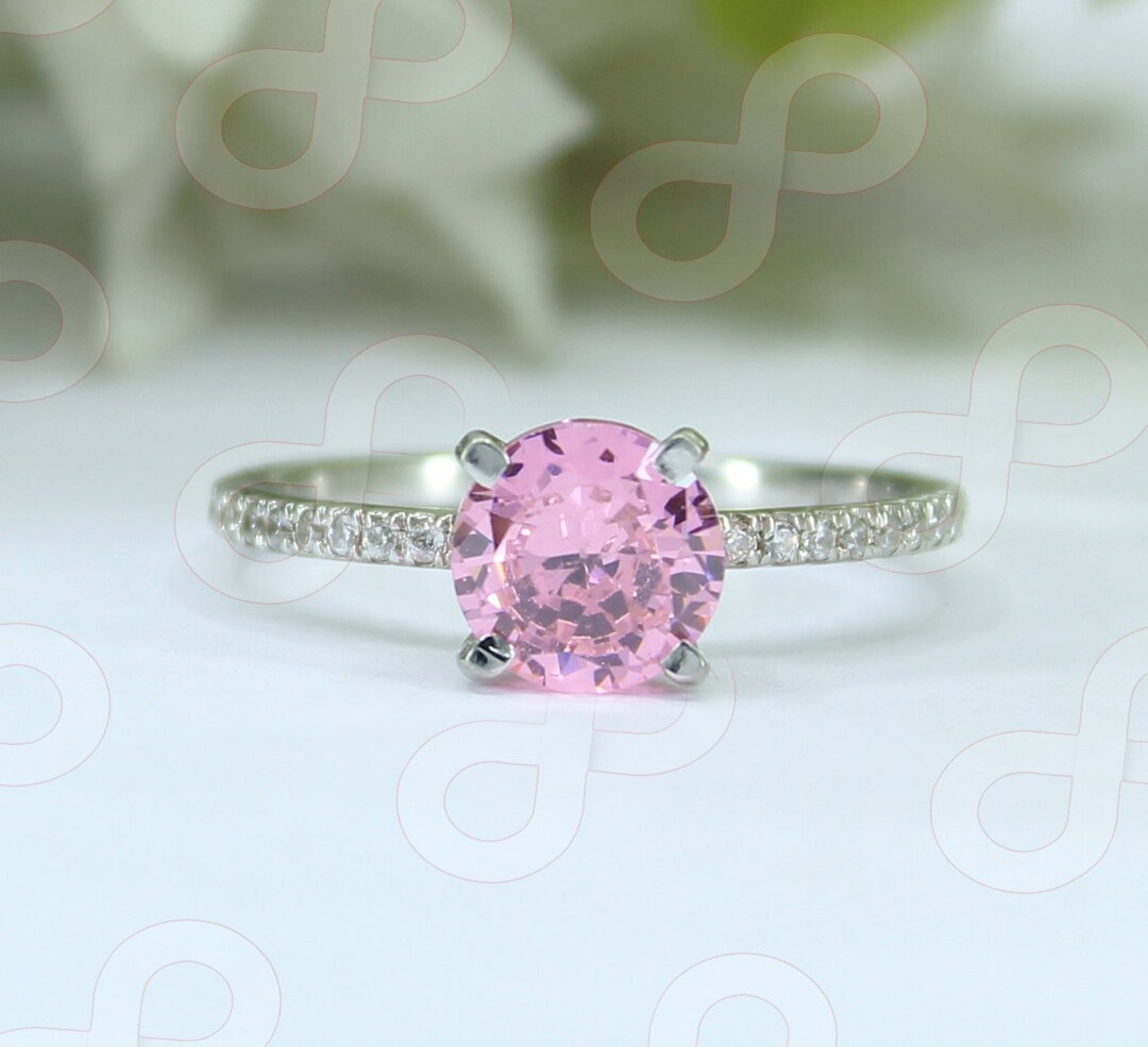 Pink Diamond Simulant Engagement Ring: Sterling Silver Half Eternity ...