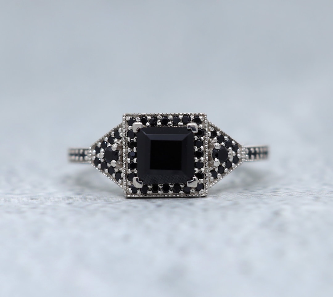 Square Black Onyx Ring: 925 Sterling Silver Bridal Engagement Ring - Etsy