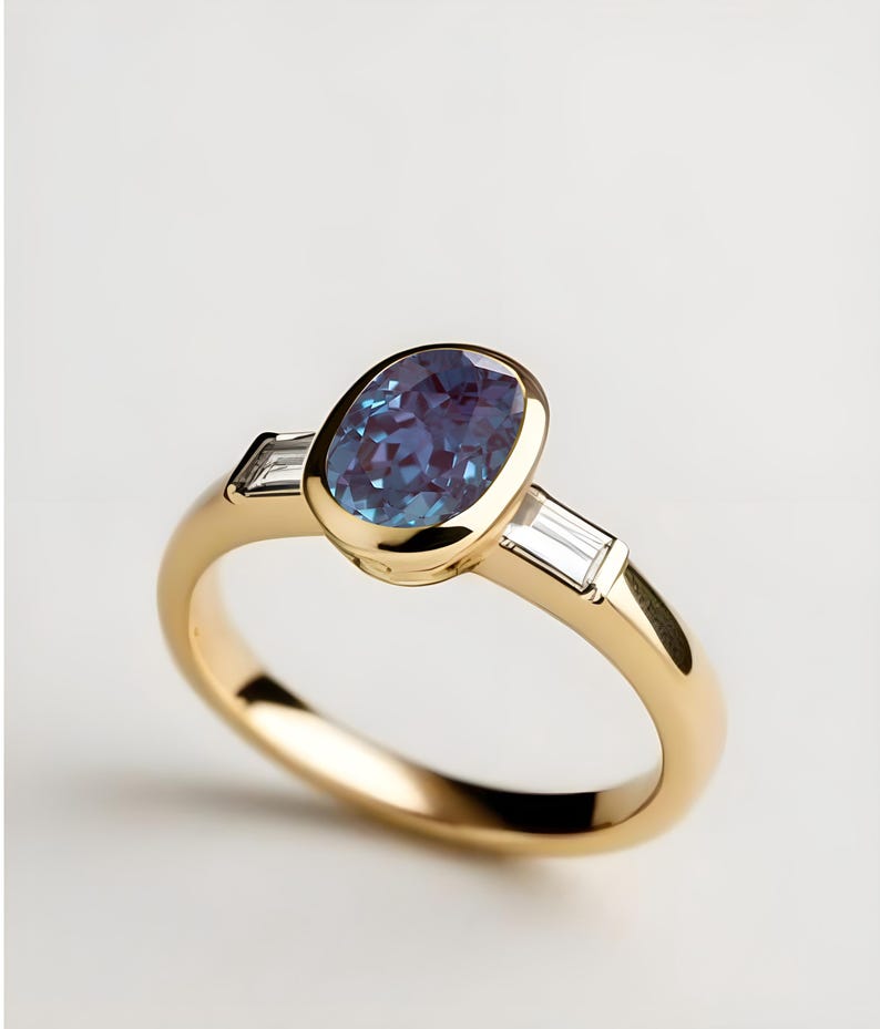 Color Changing Alexandrite Engagement Ring: 14K Gold Plated Sterling ...