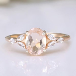 Oval Peach Morganite 14K Rose Gold Plated 925 Silver Engagement Ring ...