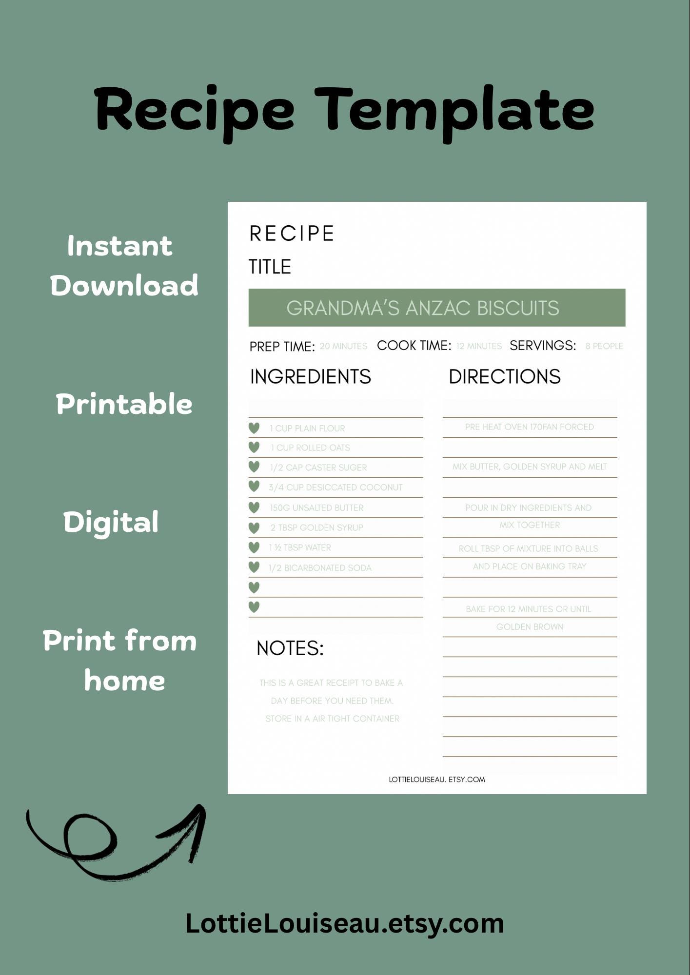 Recipe Book Template Printable, Blank Recipe Page, Cook Book Journal ...