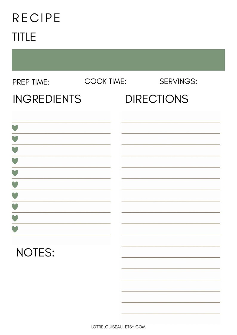 Recipe Book Template Printable, Blank Recipe Page, Cook Book Journal ...