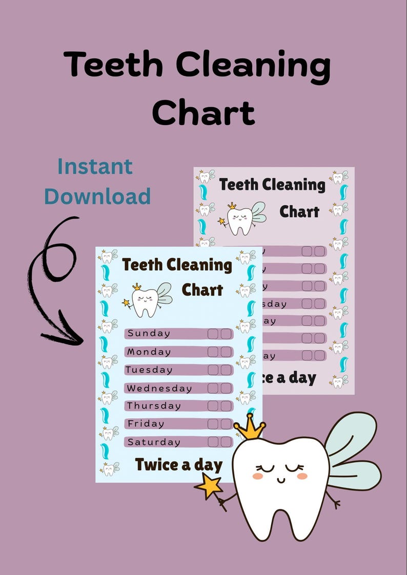 Teeth Brushing Chart for Kids - Instant Downloadable - Boys and Girls ...