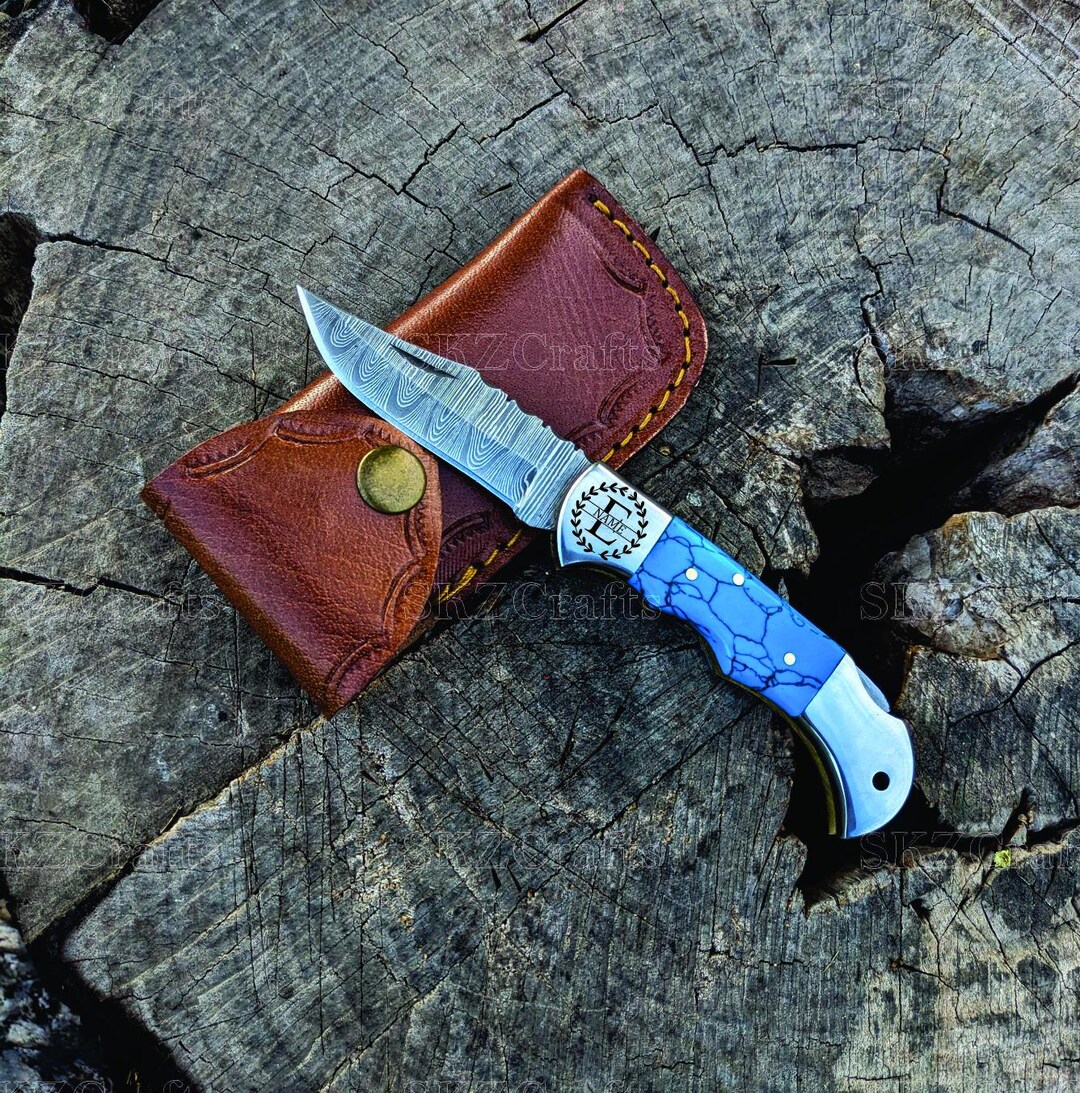 Handmade Pocket Knife Turquoise Color Unique Stone Handle Folding Knife ...