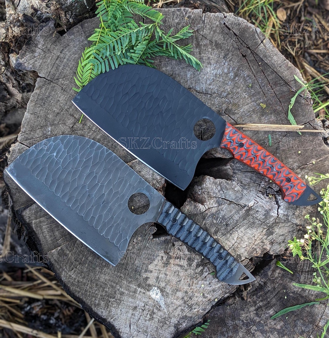 Hand Forged Kitchen Cleaver Knife, Custom Made Carbon Steel Full Tang ...