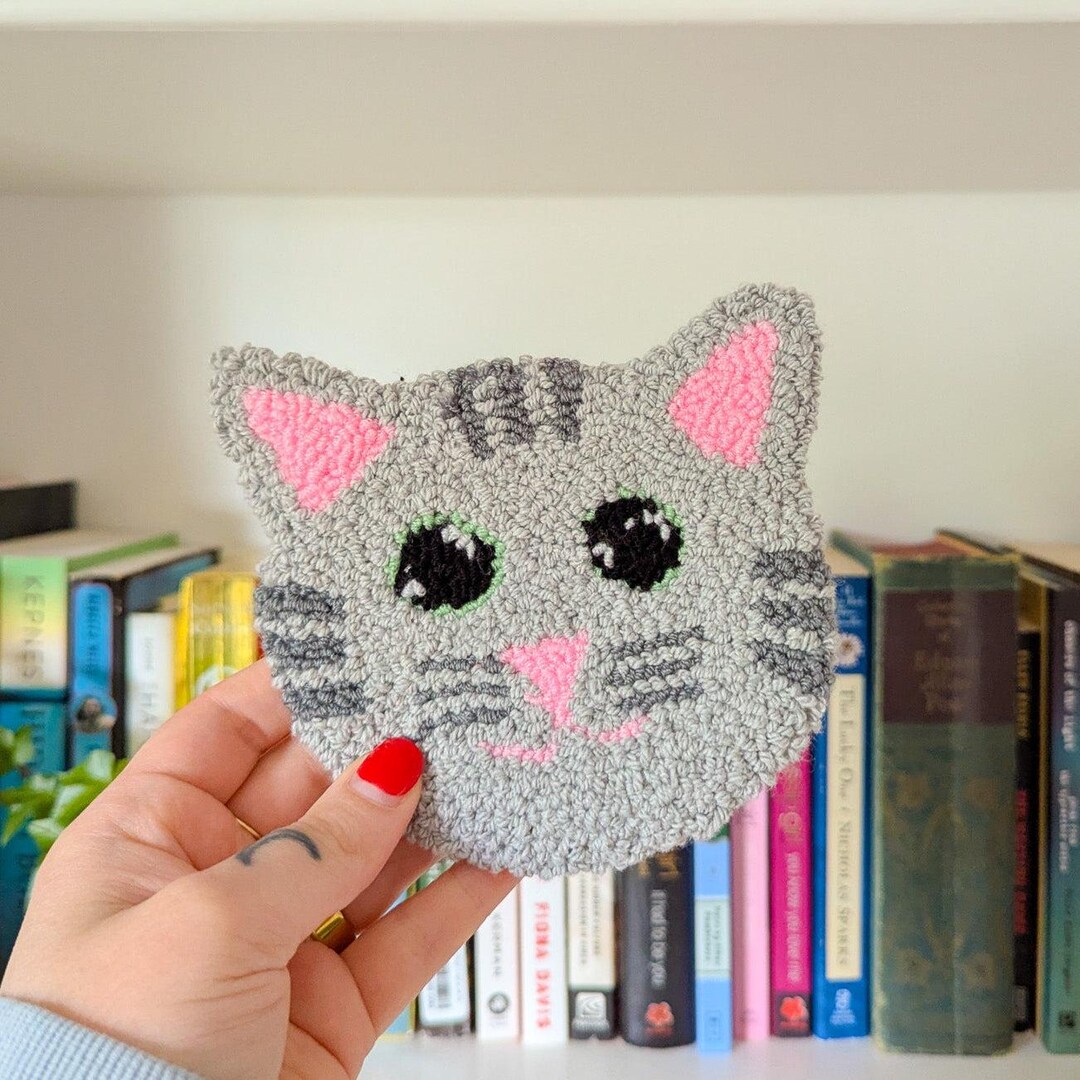 Kitty Cat Mug Rug | Punch Needle | Tufted Coaster | Handmade Coaster ...
