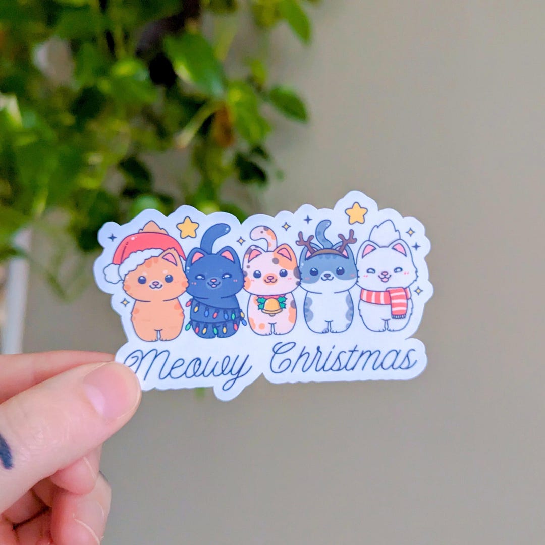 Meowy Christmas Sticker | Cat Sticker | Cat Lover | Xmas Sticker ...