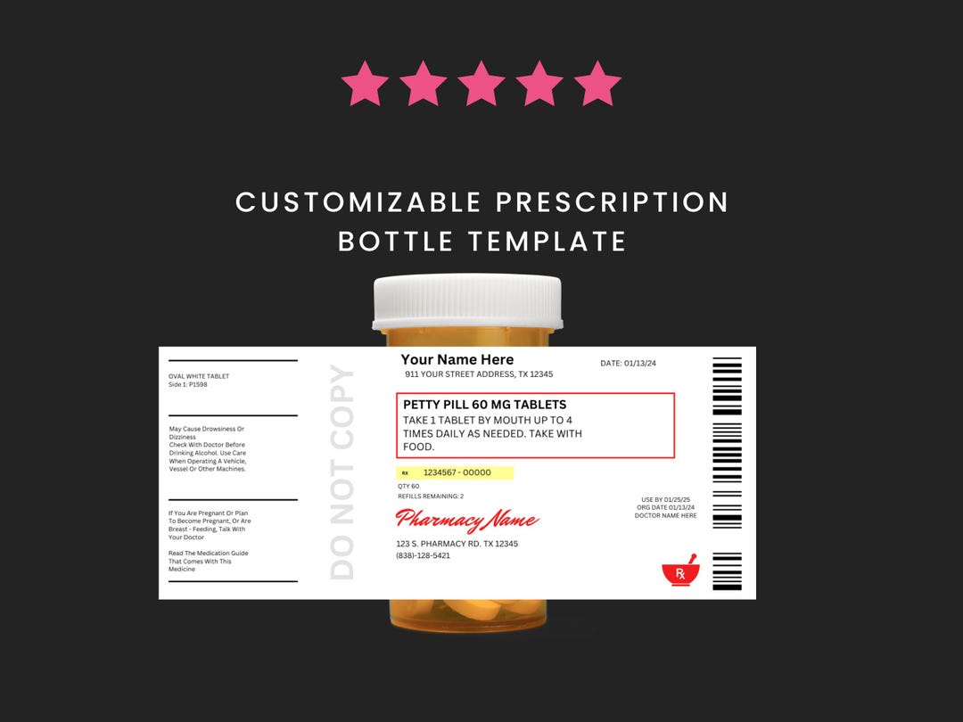 Editable Prescription Bottle Label. Canva Pro Template. Party Favors ...