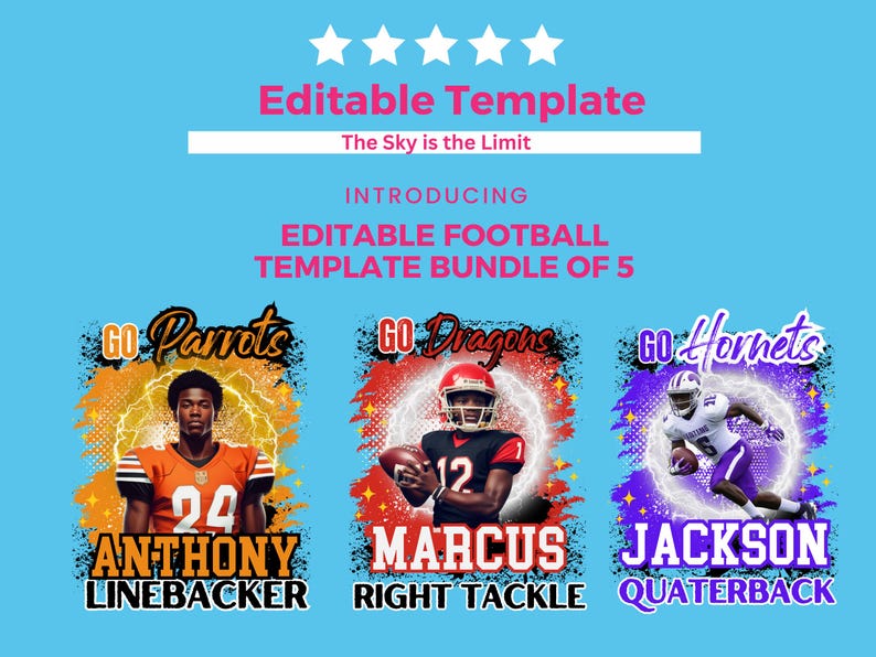 Football Editable Design Templates Bundle of 5. Canva Template. Tshirt ...