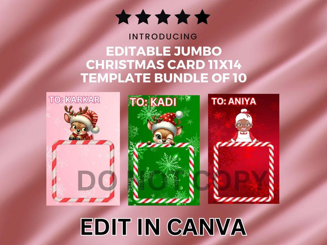 Jumbo Christmas Card Editable Template. Bundle of 10. Digital Product ...