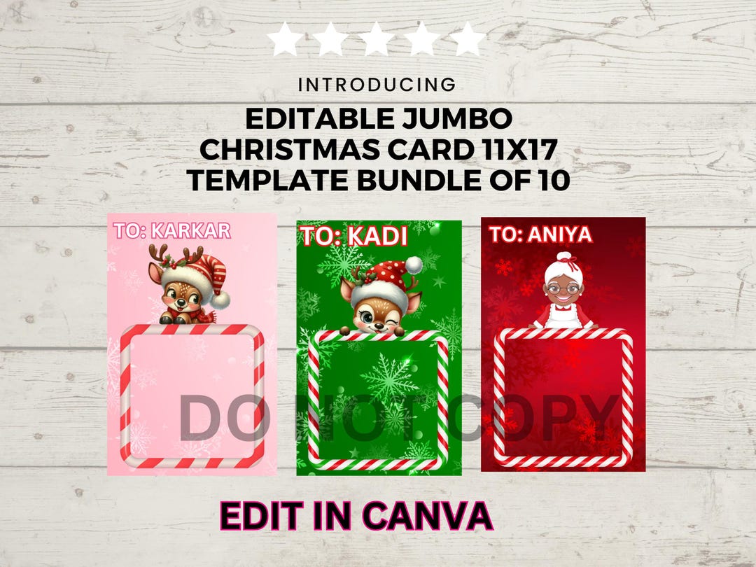 Jumbo Christmas Card Editable Template. Bundle of 10. Digital Product ...