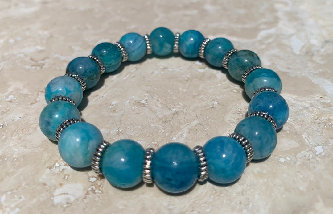 Natural 10mm Blue Hemimorphite Gemstone With Antique Silver Accents ...