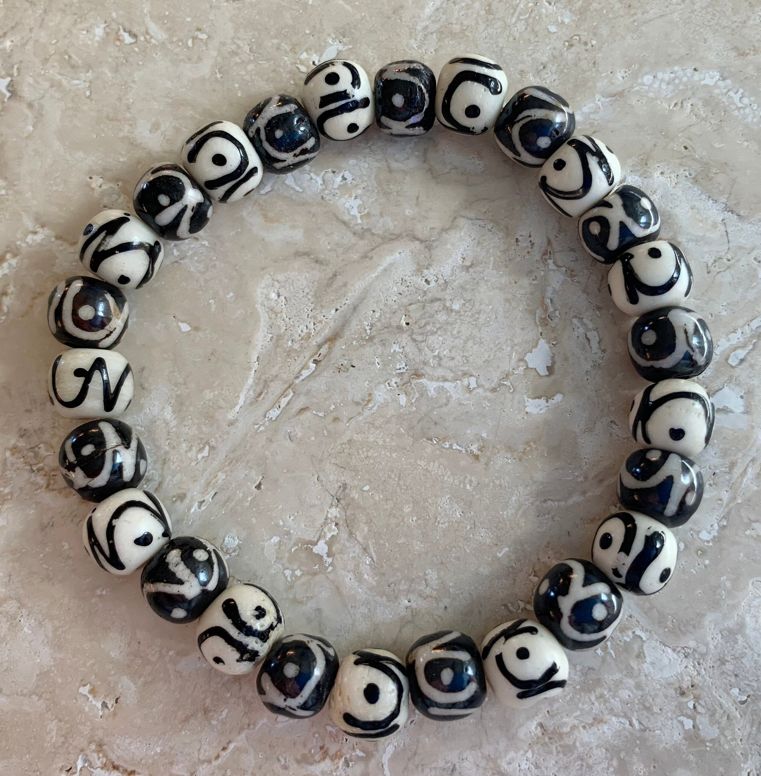 8mm Ox Bone Black and White Paired Batik With Tribal Swirl With Dot ...