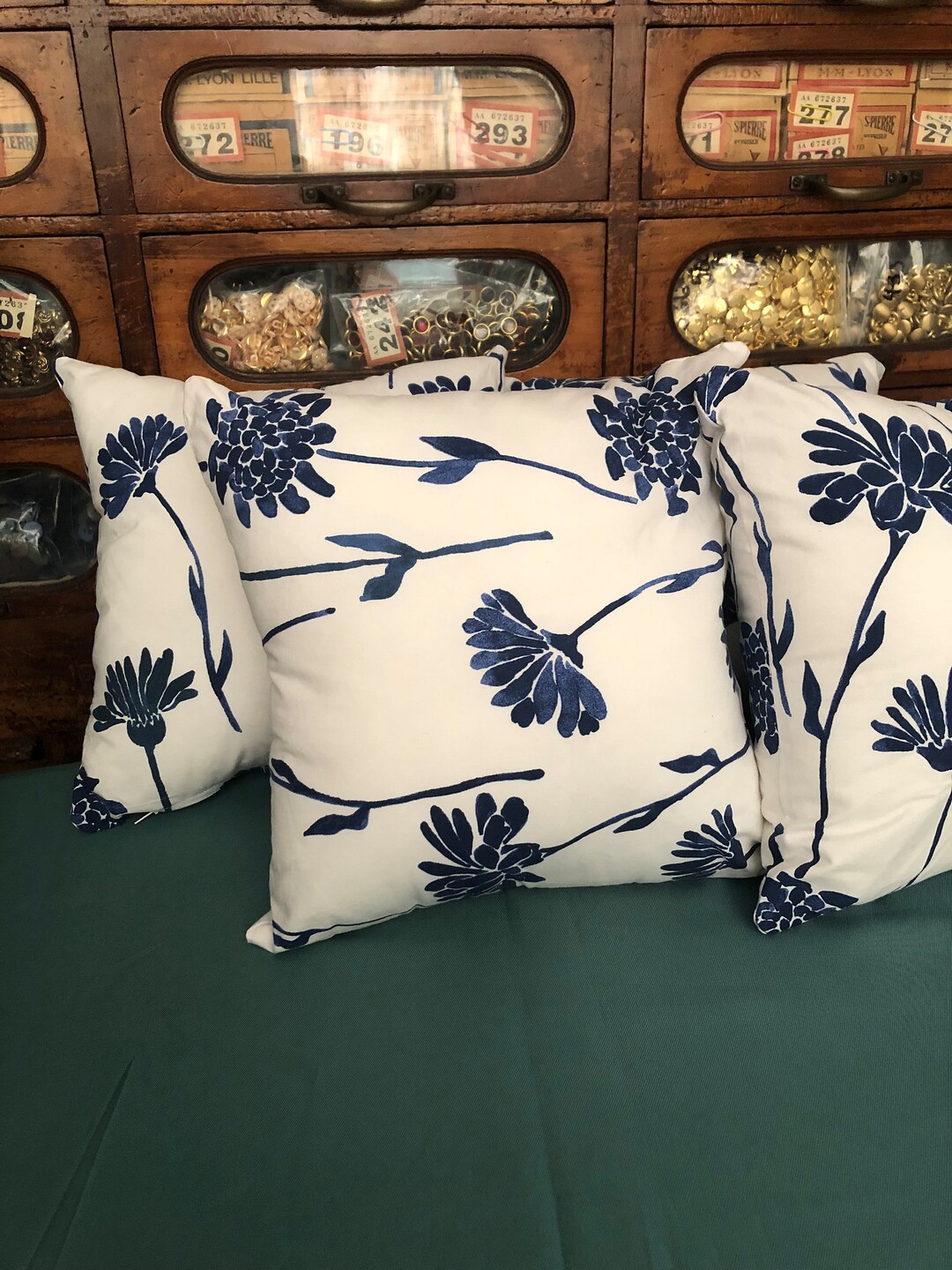 Navy Blue Flower Cushion - Etsy