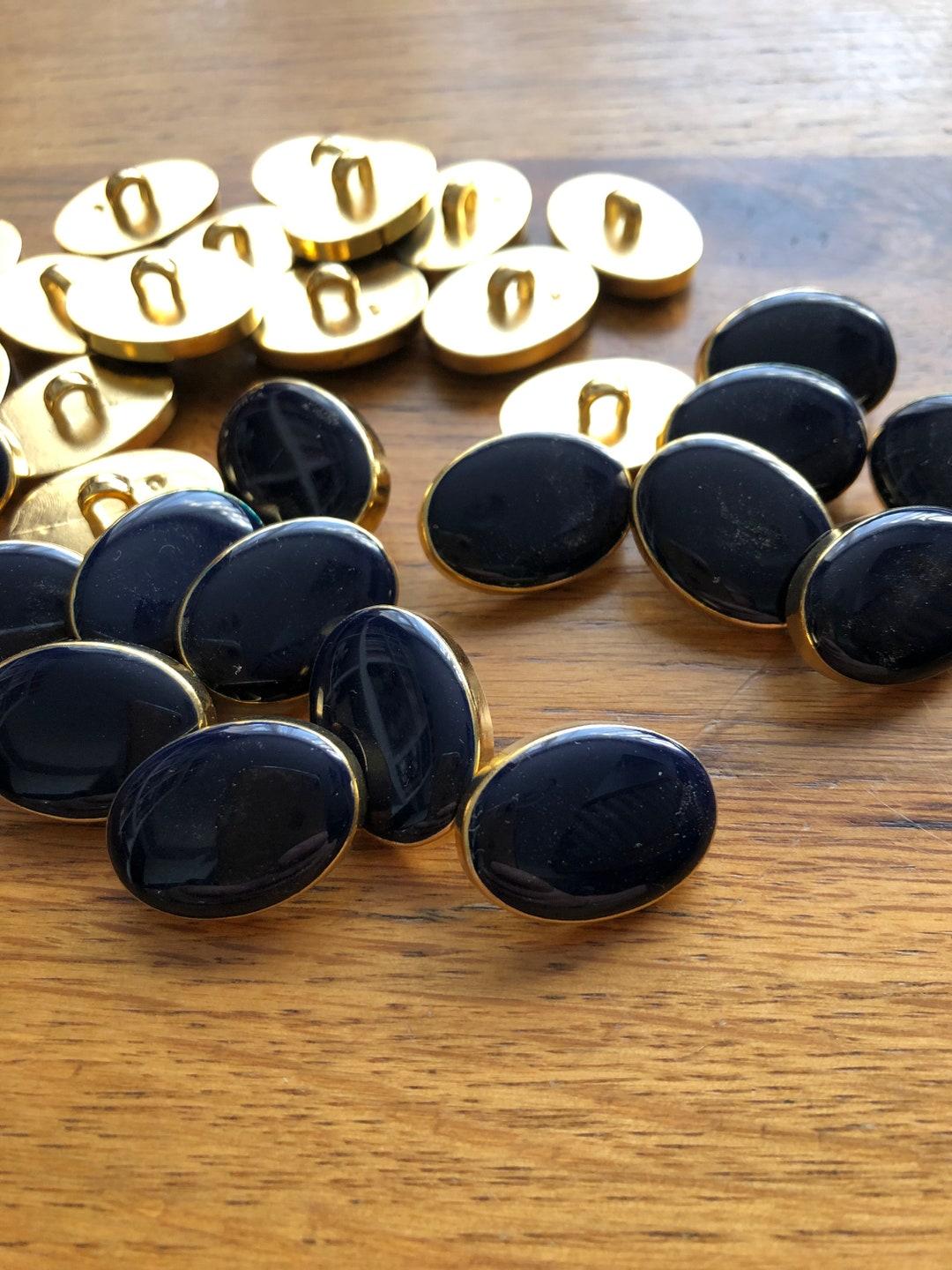 Buttons, Vintage Oblong Blue and Gold Fashion Buttons - Etsy