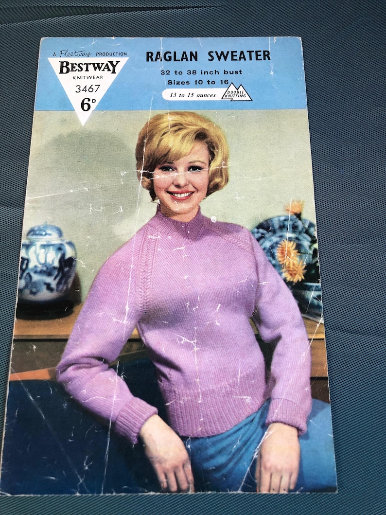 Paper, Vintage Knitting Pattern, Bestowal Knitwear - Raglan Sweater ...