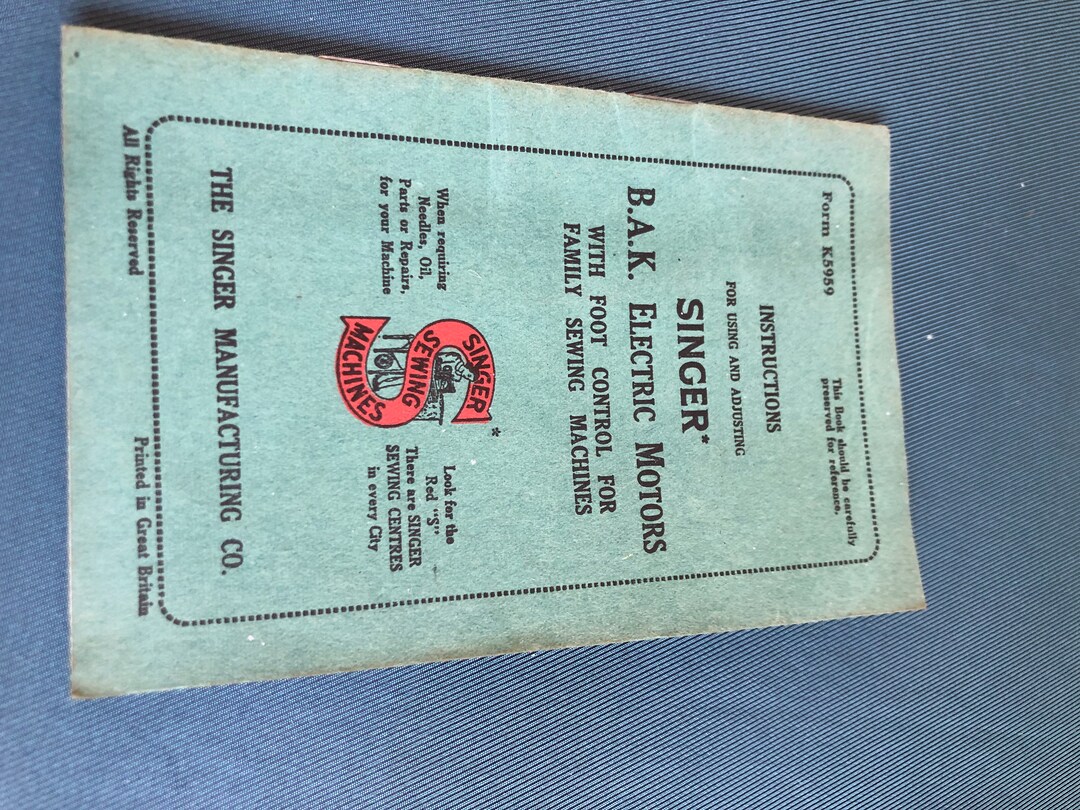Singer Sewing Machine BAK Electric Motor Manual - Etsy