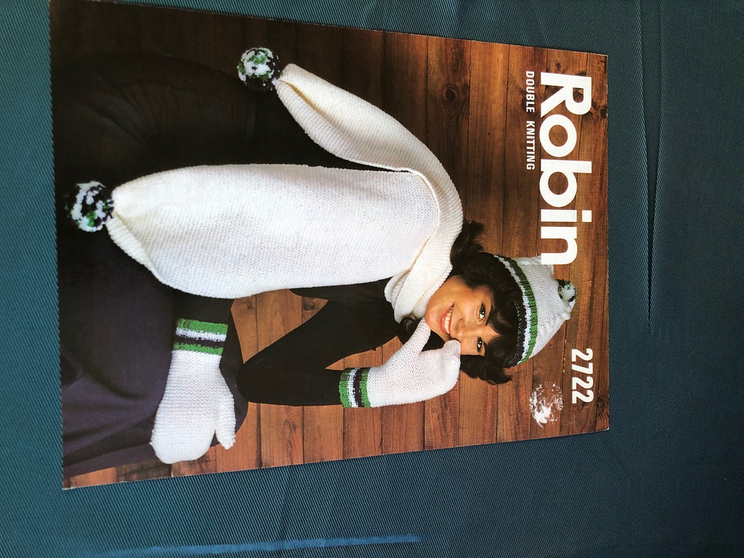 Paper, Vintage Knitting Pattern, Robin, Ladies Hat, Mittens and Scarf ...