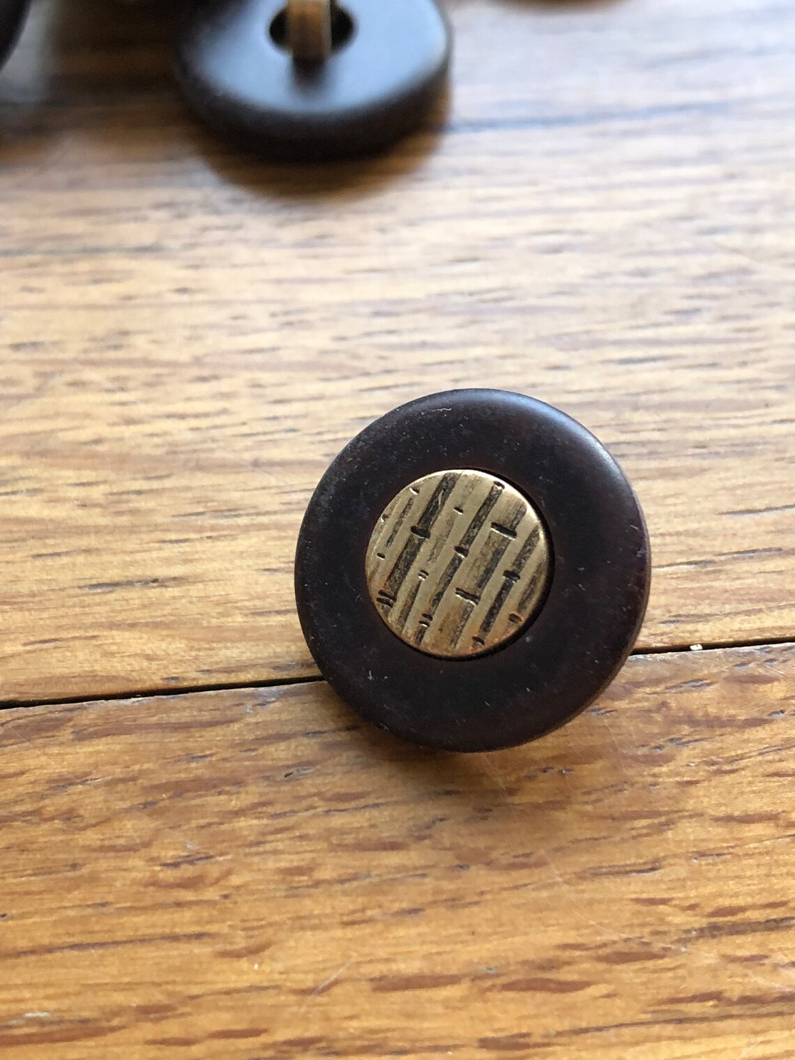 Buttons, Vintage Very Dark Brown Coloured Fashion Button With Gold ...