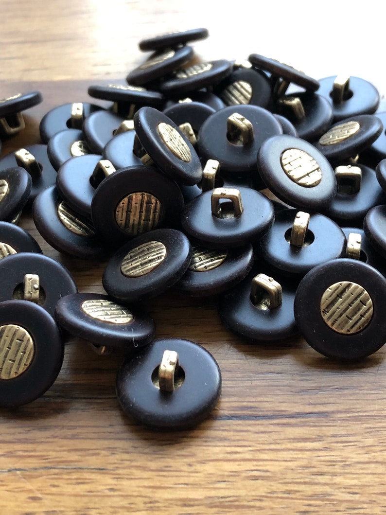 Buttons, Vintage Very Dark Brown Coloured Fashion Button With Gold ...