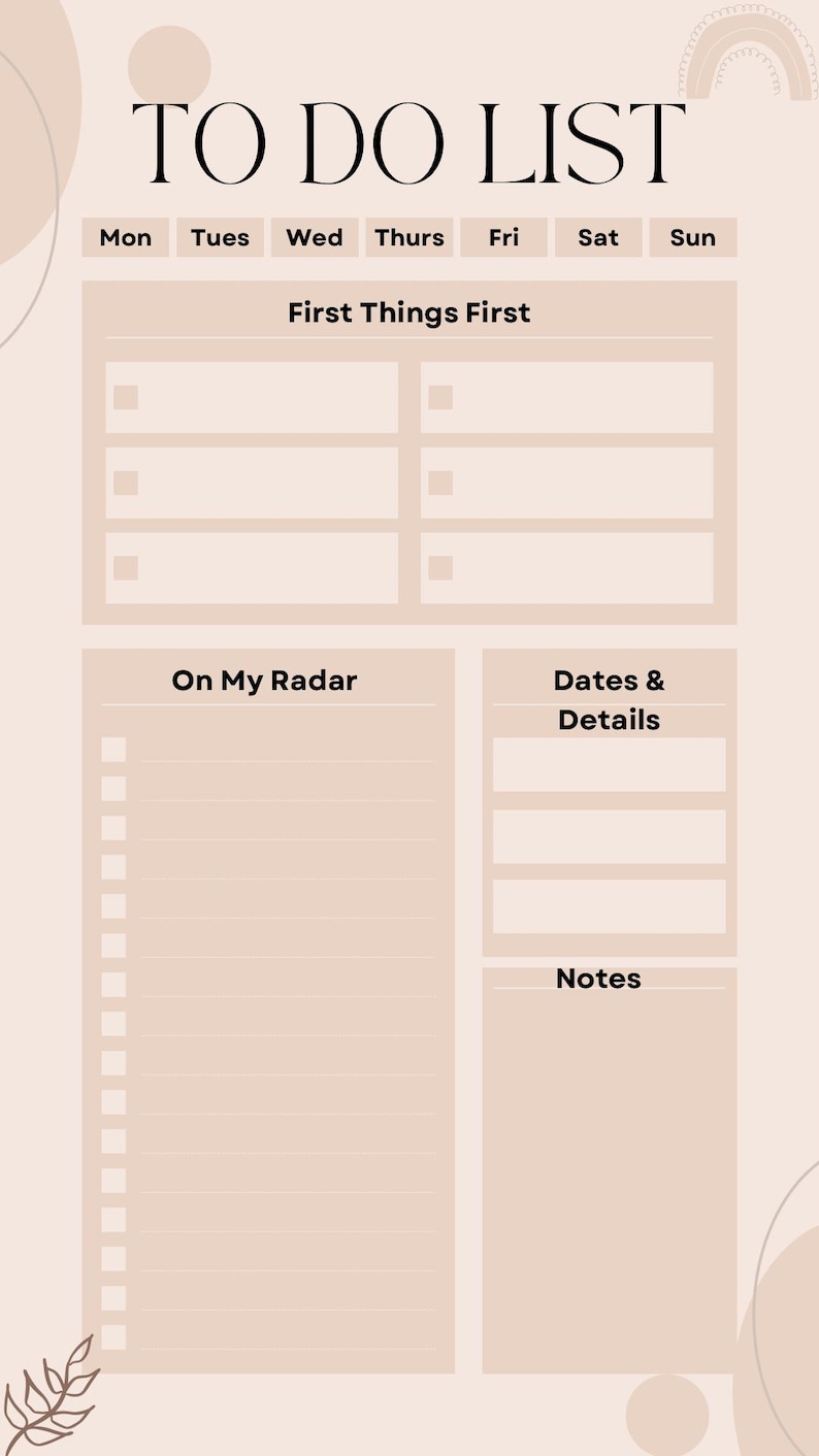 Aesthetic To-do List Template | Tan Daily Planner PDF | Minimal ...