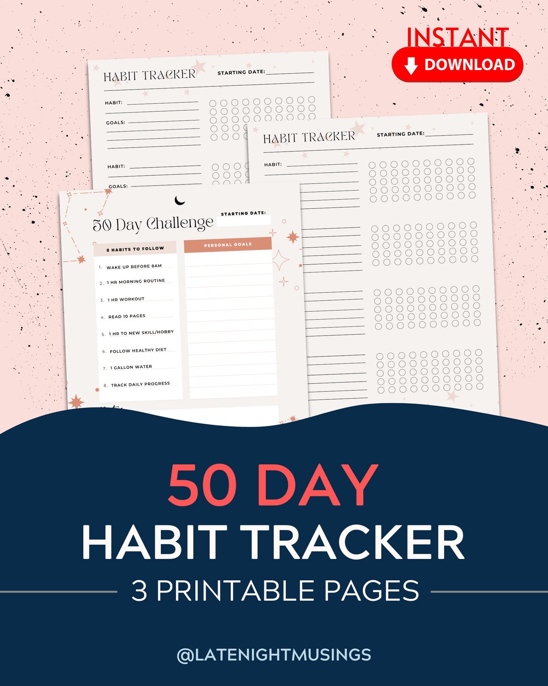 50 Day Lifestyle Challenge Habit Tracker, Digital Printable Download ...