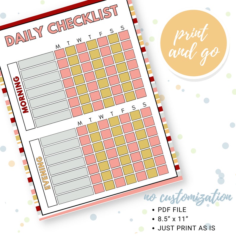 Daily Checklist for Kids, Printable Routine Chart, Child’s ...