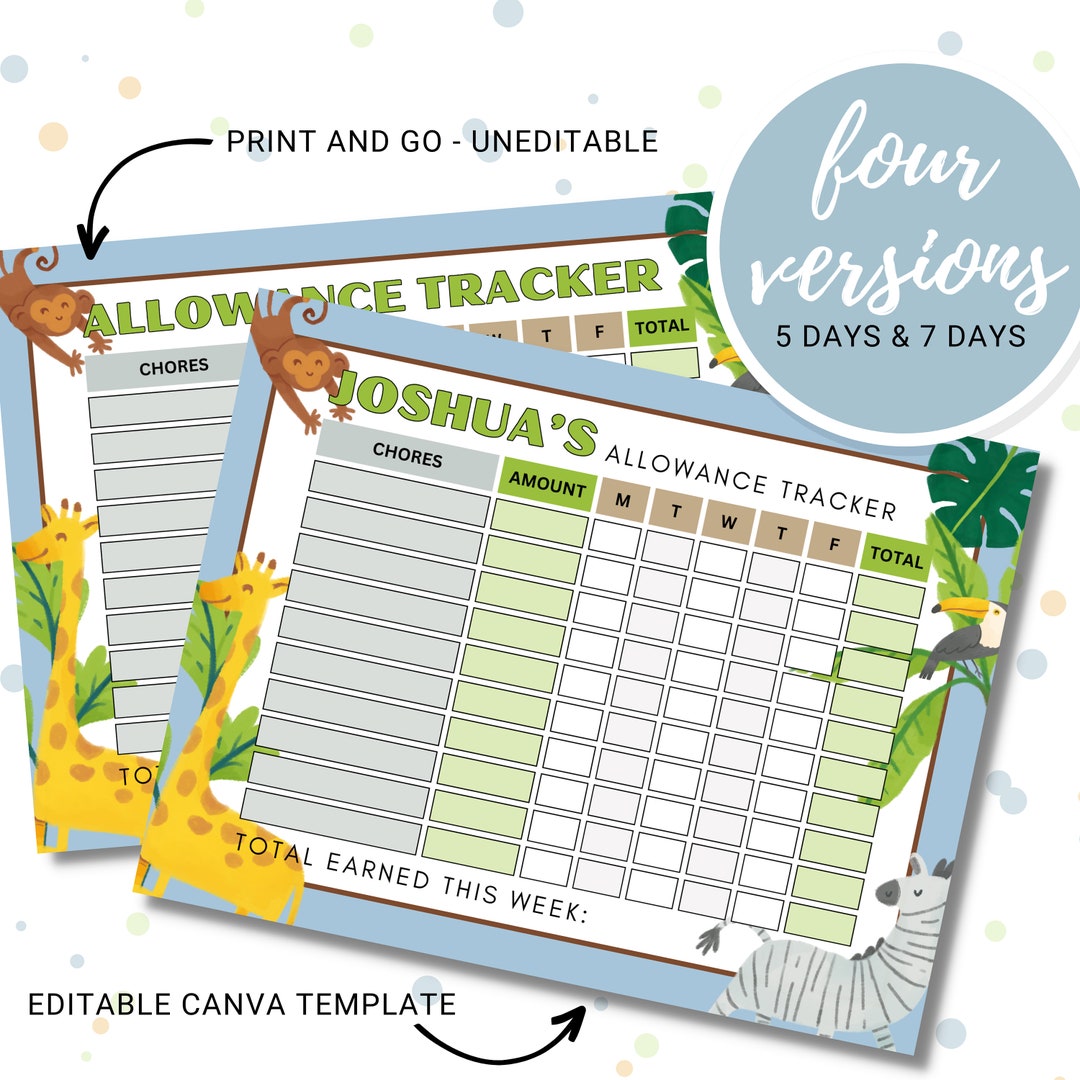 Allowance Tracker for Kids, Printable Reward Chart, Childrens Allowance ...