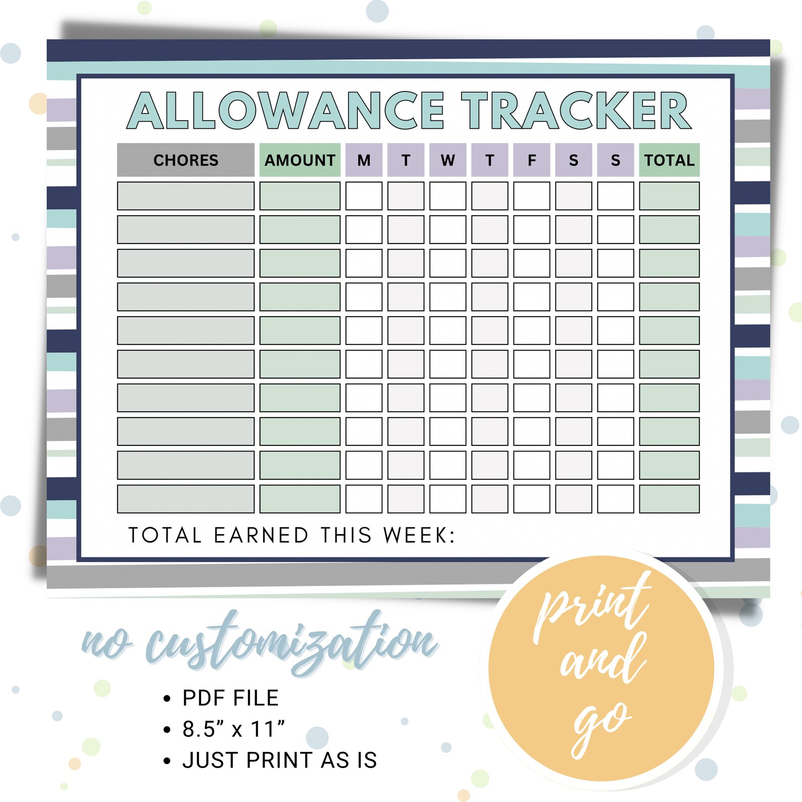 Allowance Tracker for Kids, Printable Reward Chart, Children’s ...
