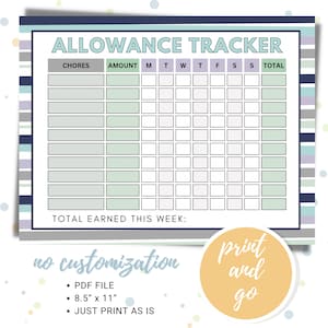 Allowance Tracker for Kids, Printable Reward Chart, Children’s ...