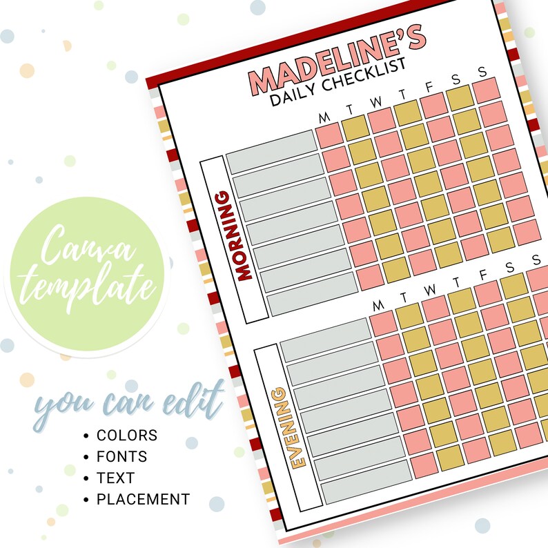 Daily Checklist for Kids, Printable Routine Chart, Child’s ...