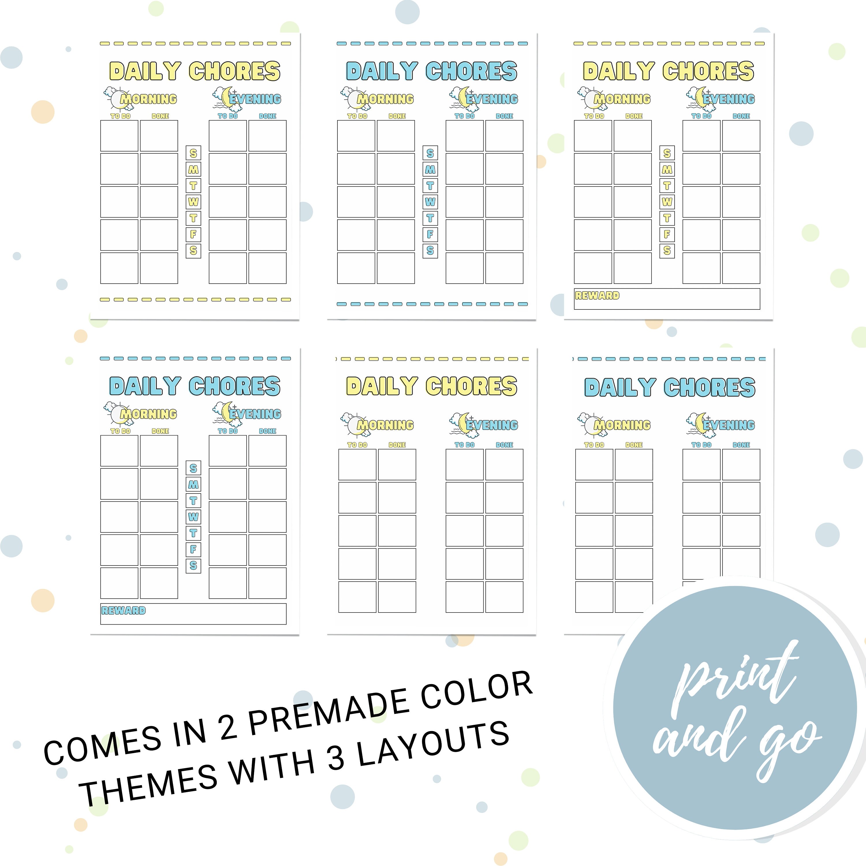 Chore Chart for Kids, Editable Daily Visual Chore Planner, Kids Chore ...