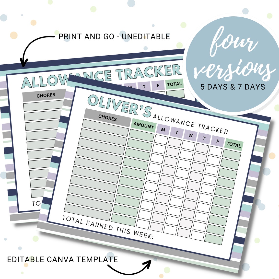 Allowance Tracker for Kids, Printable Reward Chart, Children’s ...