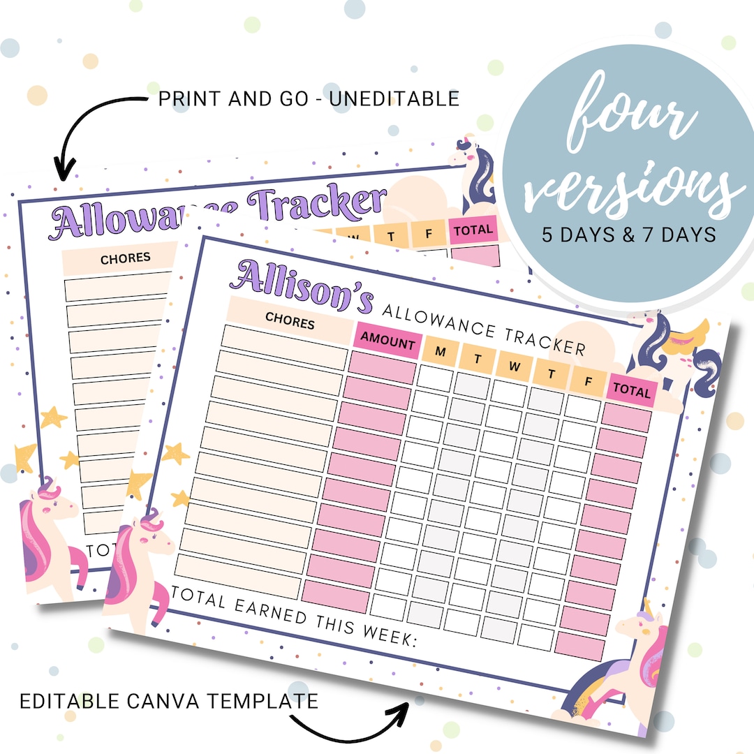 Allowance Tracker for Kids, Printable Reward Chart, Children’s ...