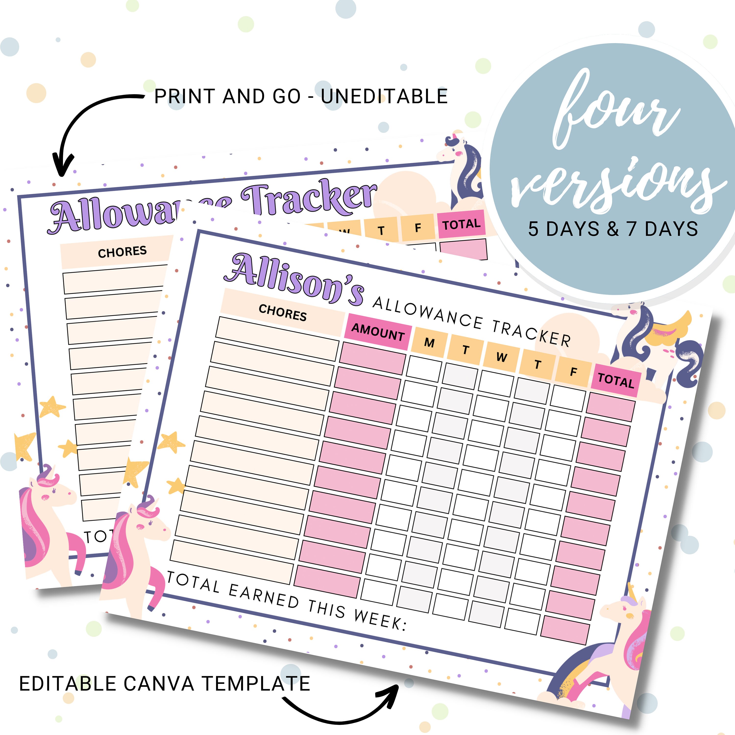 Allowance Tracker for Kids, Printable Reward Chart, Children’s ...