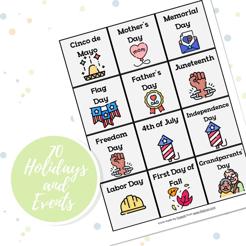 School Holiday and Event Cards for Pocket Chart Calendar for Classroom ...