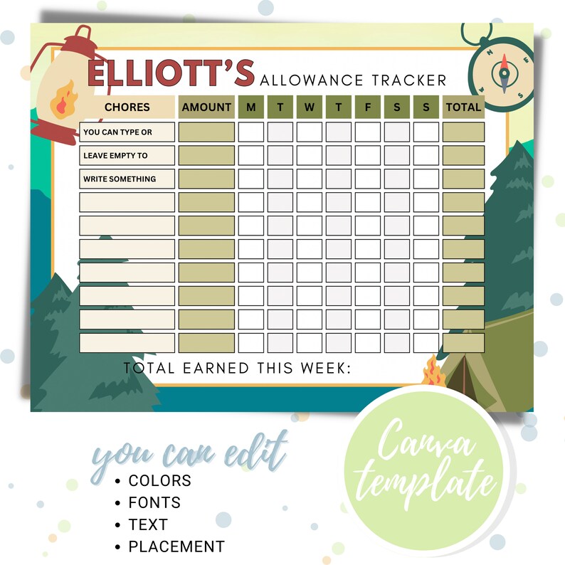 Allowance Tracker for Kids Printable Reward Chart Childrens - Etsy