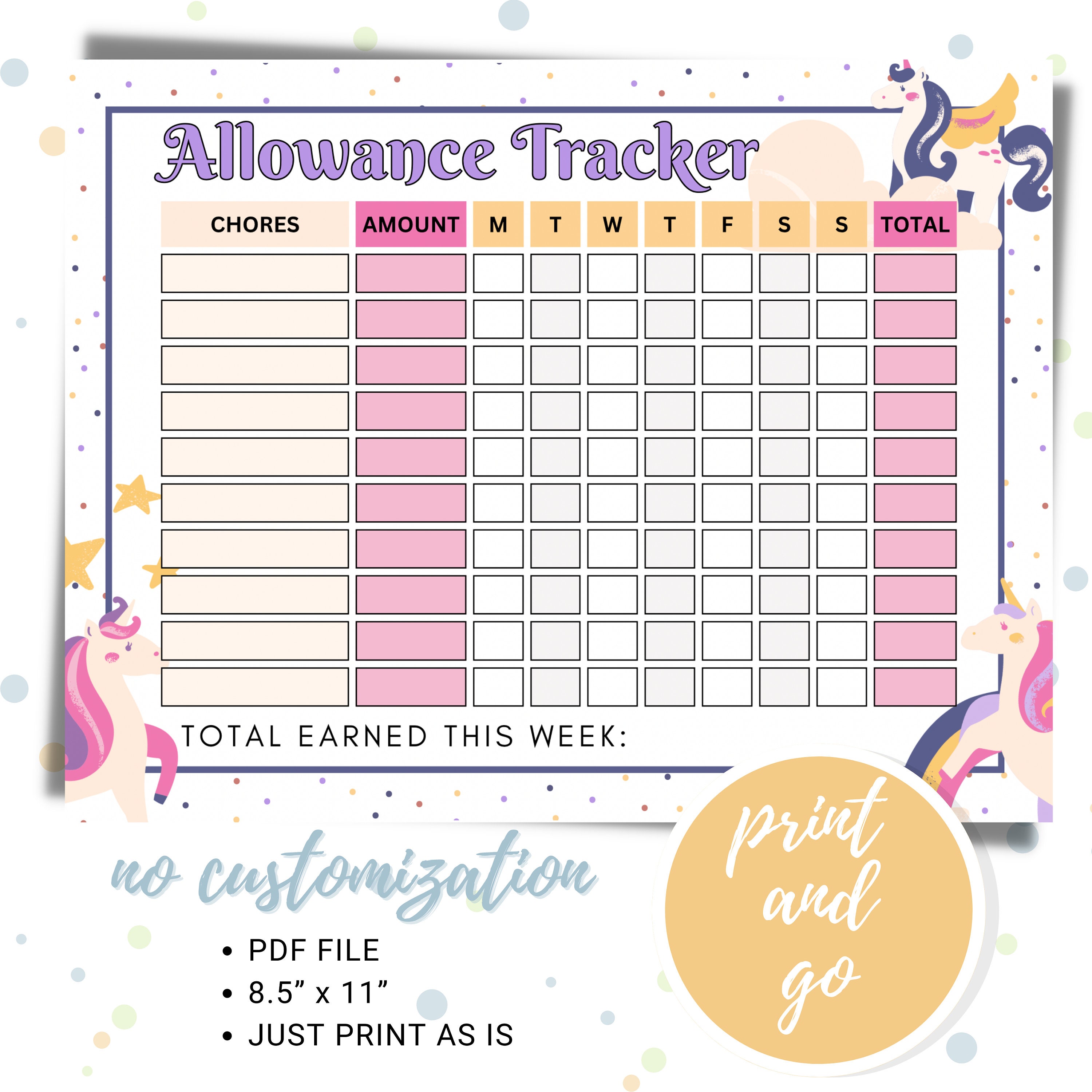 Allowance Tracker for Kids, Printable Reward Chart, Children’s ...