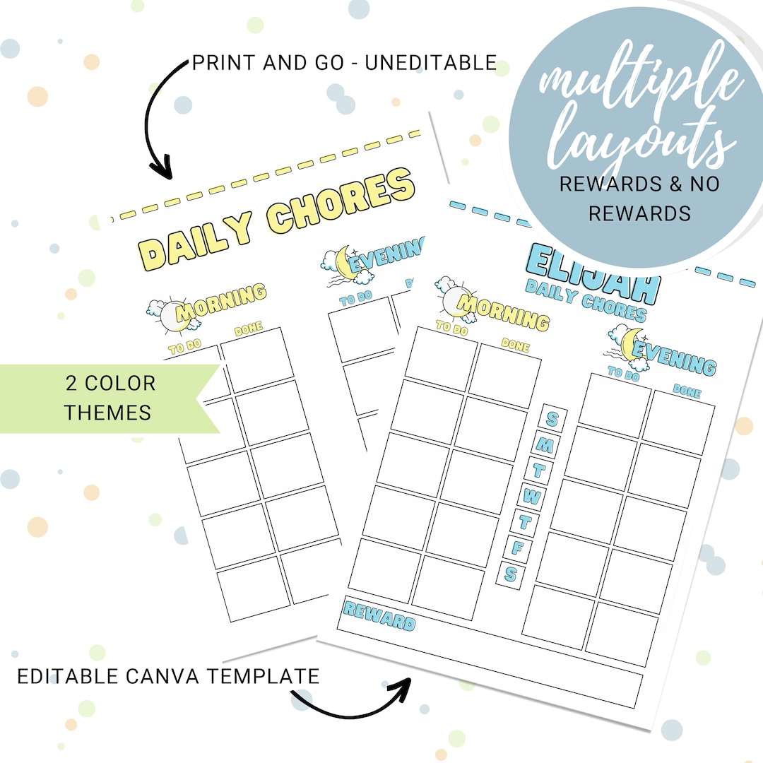 Chore Chart for Kids, Editable Daily Visual Chore Planner, Kids Chore ...