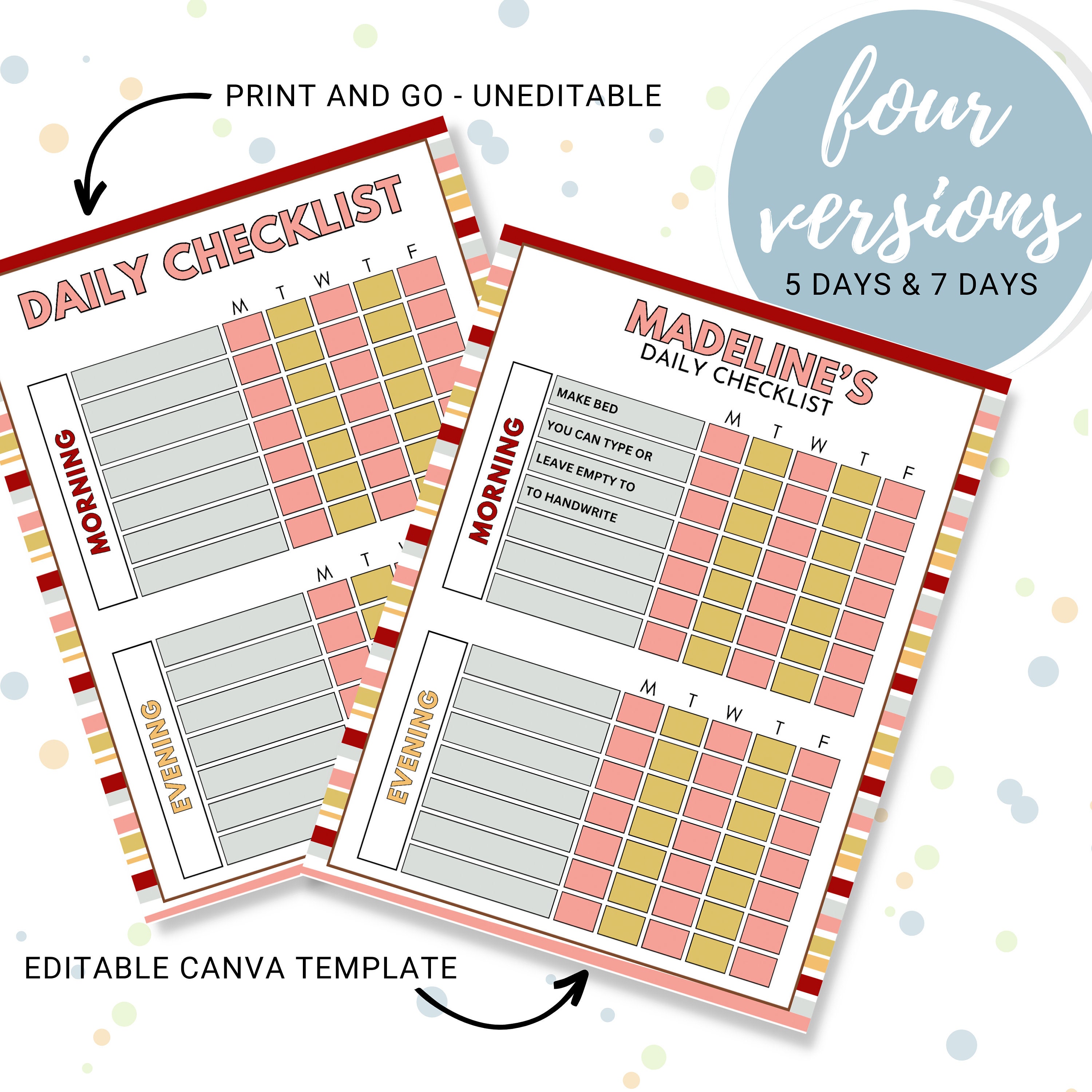 Daily Checklist for Kids, Printable Routine Chart, Child’s ...