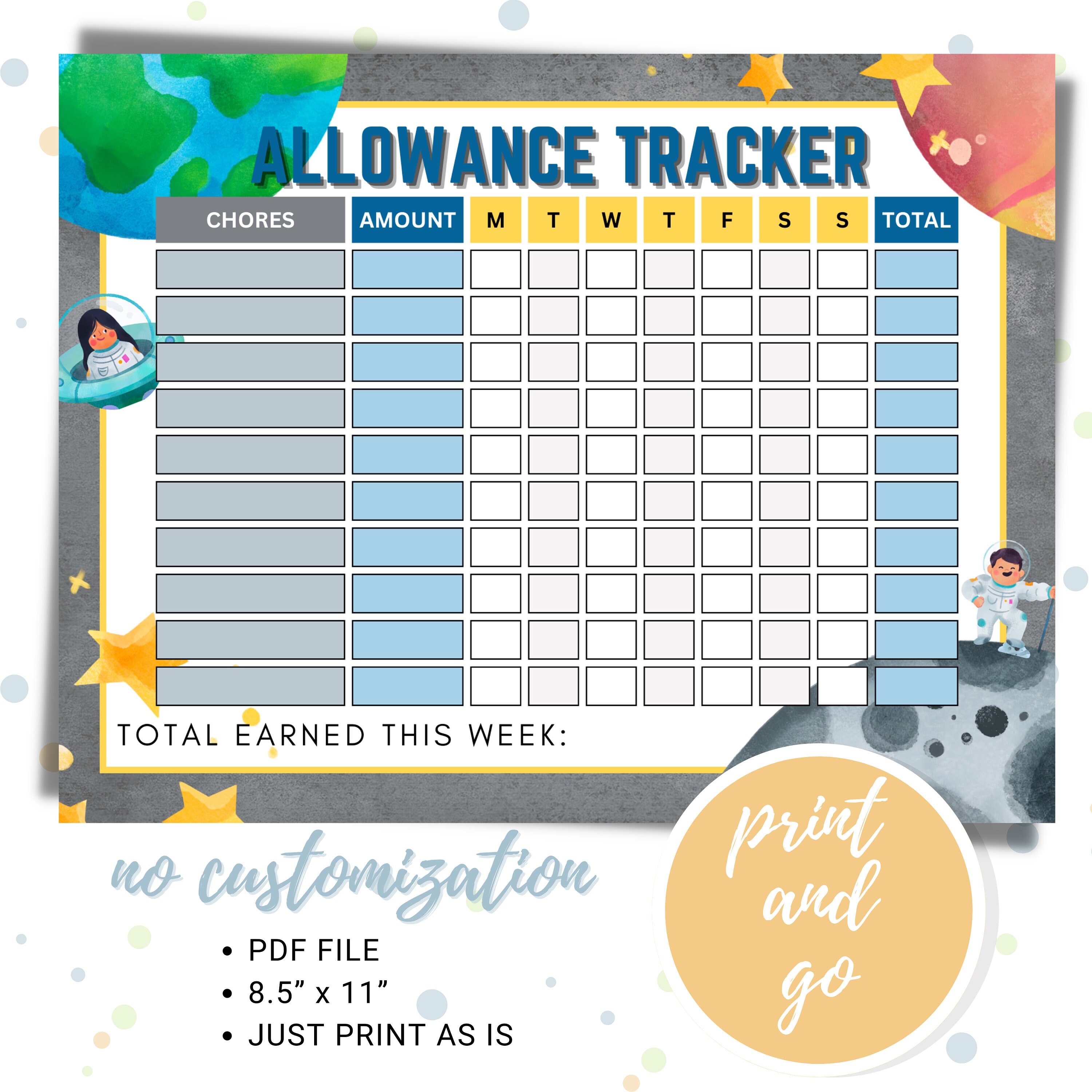 Allowance Tracker for Kids, Printable Reward Chart, Children’s ...