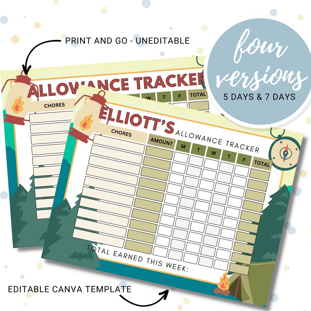 Allowance Tracker for Kids, Printable Reward Chart, Children’s ...