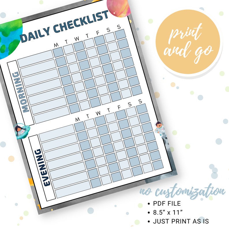 Daily Checklist for Kids, Printable Routine Chart, Child’s ...