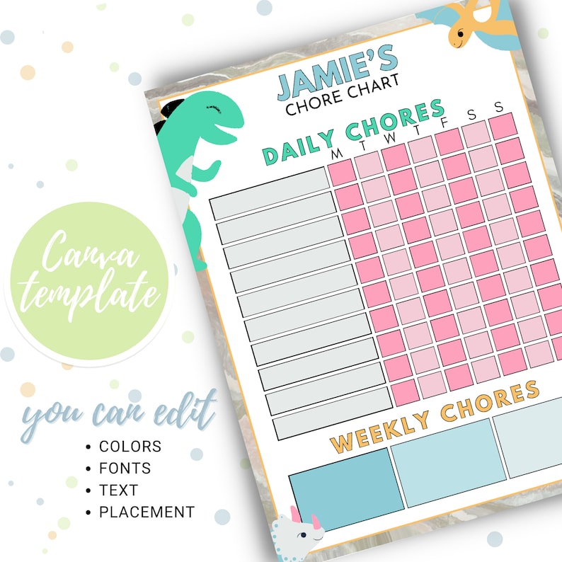 Chore Chart for Kids, Editable Daily & Weekly Chore Planner, Kids Chore ...