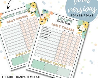 Chore Chart for Kids, Editable Daily & Weekly Chore Planner, Kids Chore ...